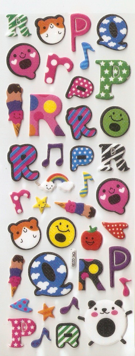 OK023b Letter Alphabet Mini Puffy Sticker FREE SHIPPING
