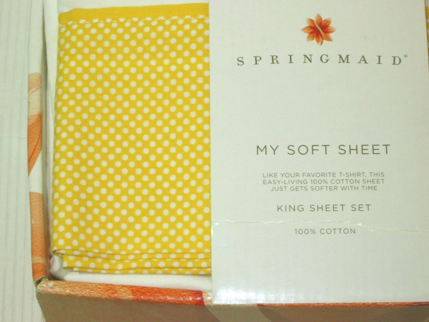 SPRINGMAID King MY SOFT SHEET Set DOTS Daffodil Yellow White 300 TC