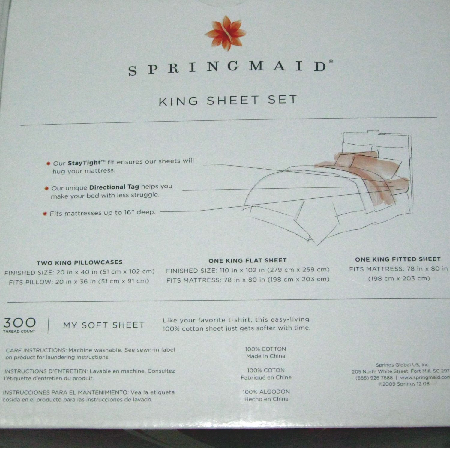 SPRINGMAID King MY SOFT SHEET Set DOTS Daffodil Yellow White 300 TC