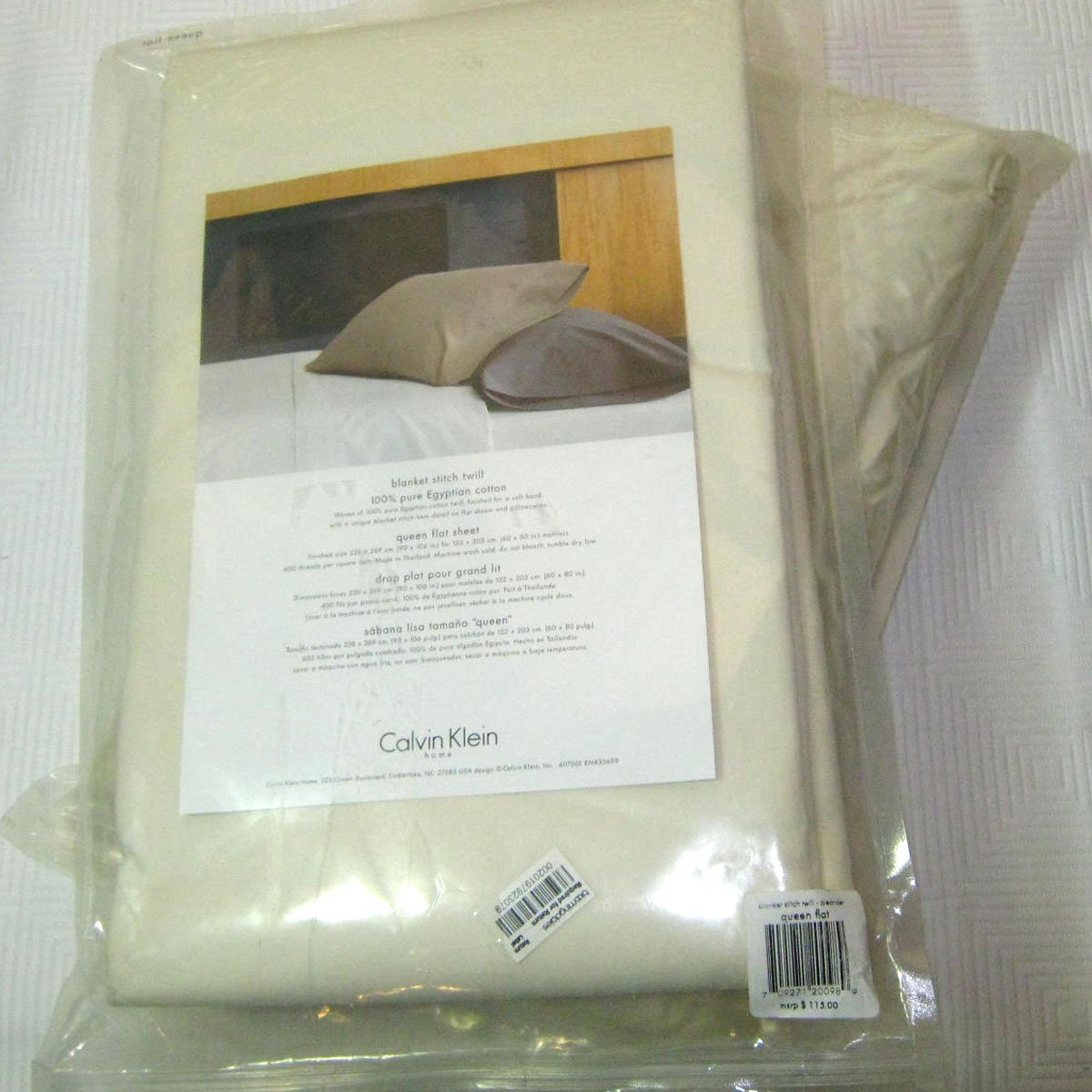 Calvin Klein Queen BLANKET STITCH TWILL Oleander Ivory Eqyptian Cotton ...