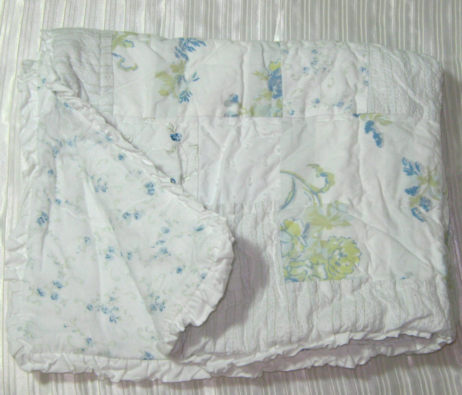 Simply Shabby Chic Blue Patchwork GARDEN STRIPE Twin Set Quilt & Sham ...