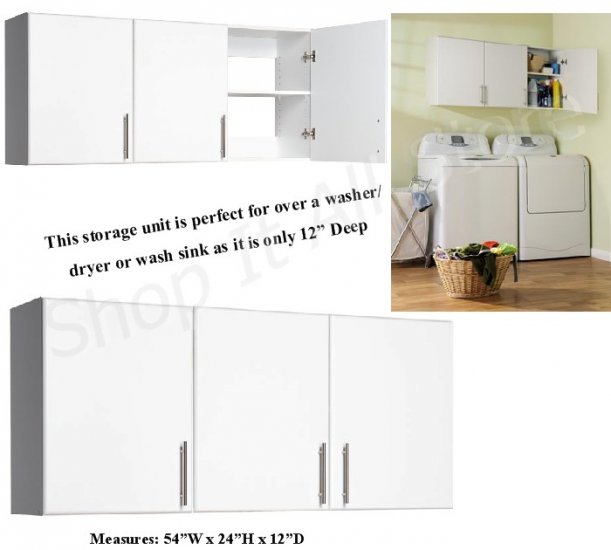 White 54" Laundry Room / Den Storage Cabinet - Kitchen Garage or ...