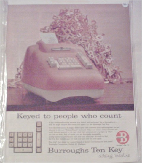 1957 Burroughs Ten Key Adding Machine ad