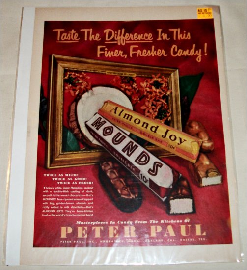 1951 Peter Paul Almond Joy & Mounds Candy Bar ad