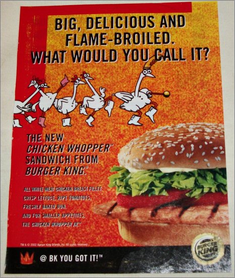 2002 Burger King Chicken Whopper ad