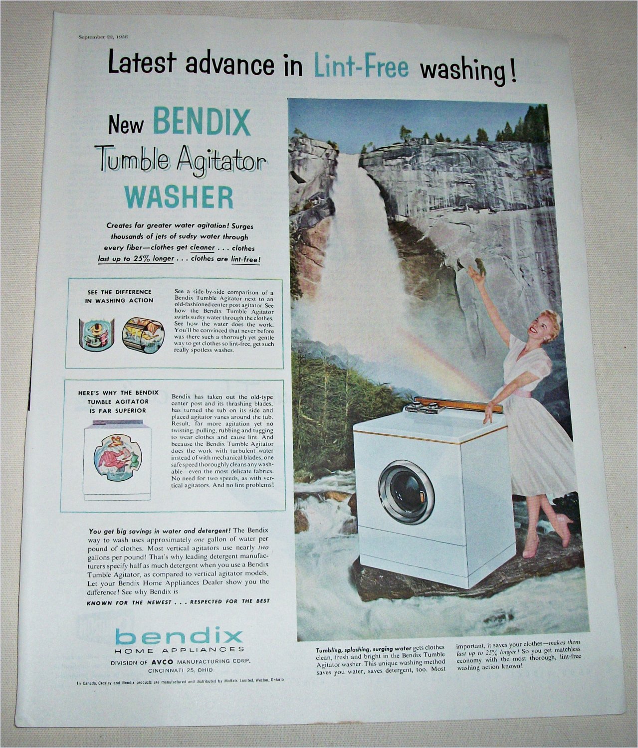 1956 Bendix Tumble-Agitator Washer ad