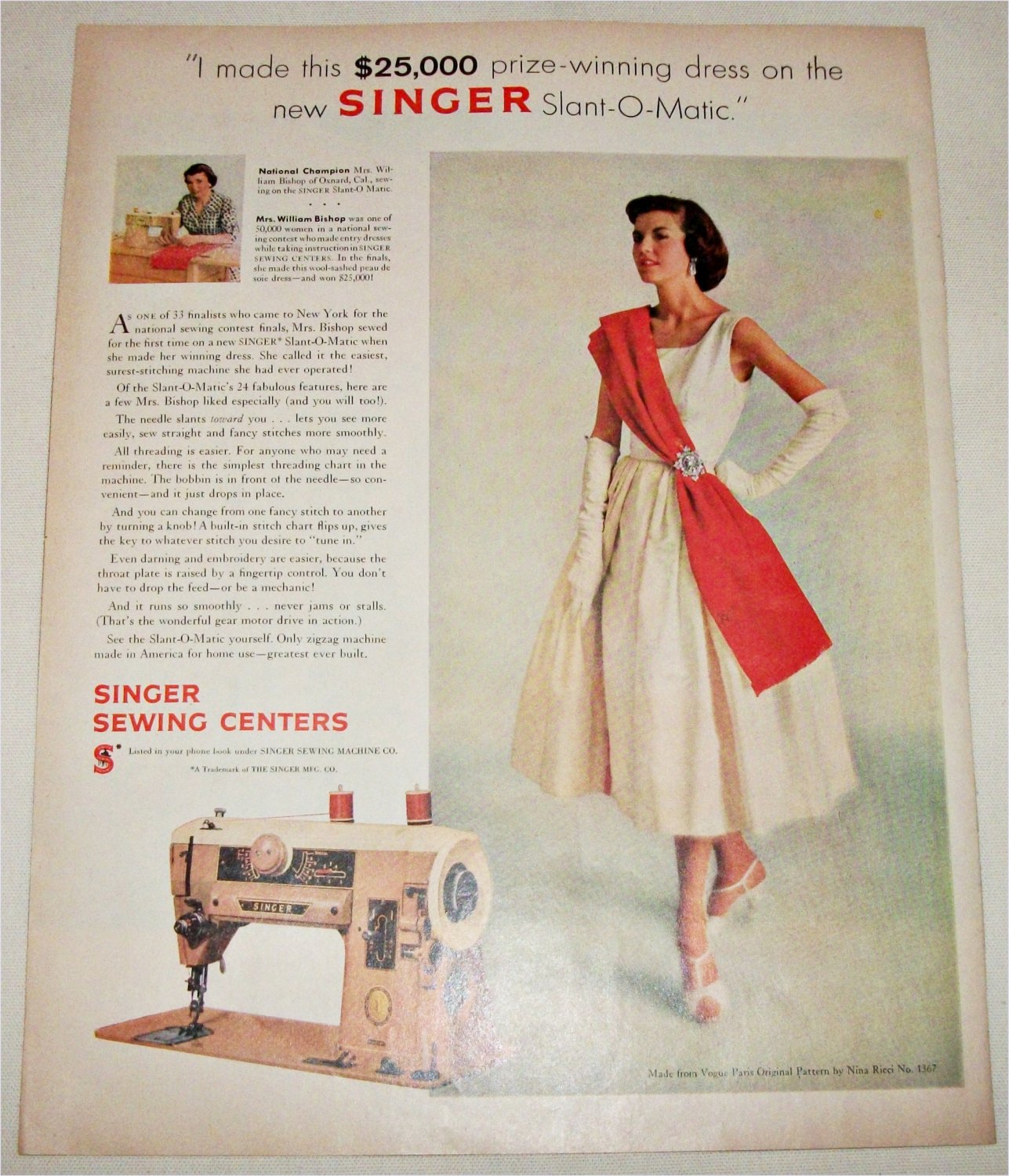 1957 Singer Slant-O-Matic Sewing Machine ad
