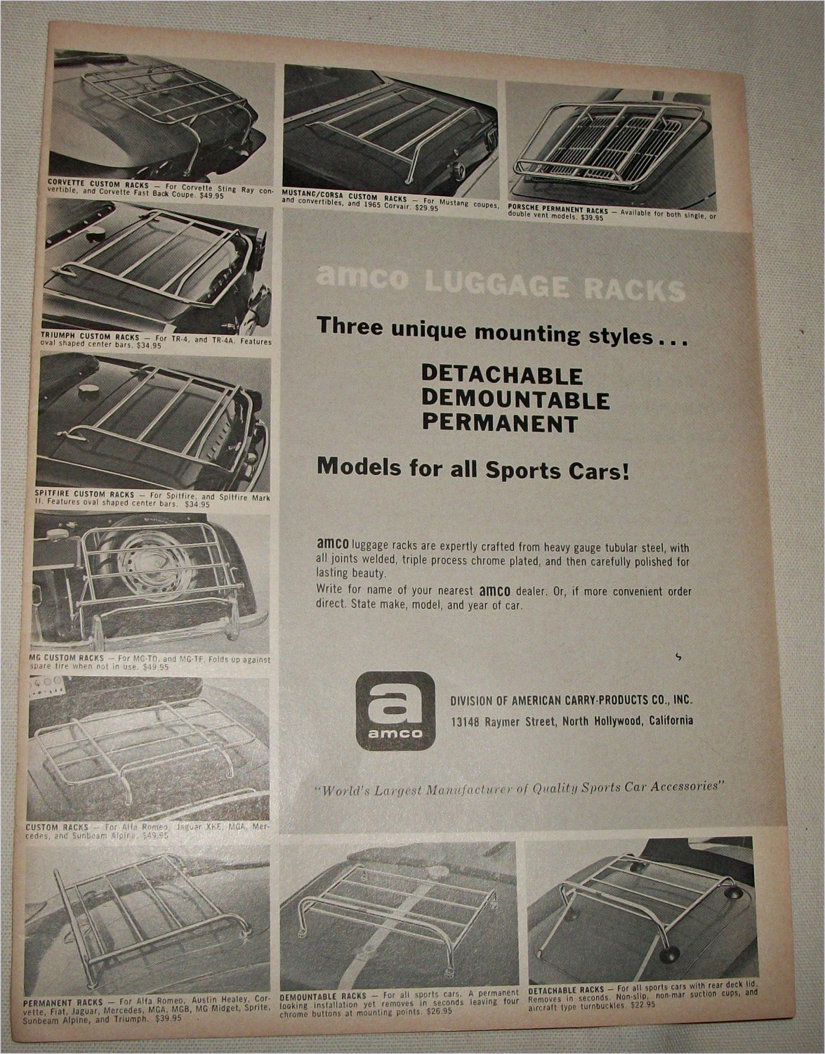 1965 Amco Luggage Racks ad