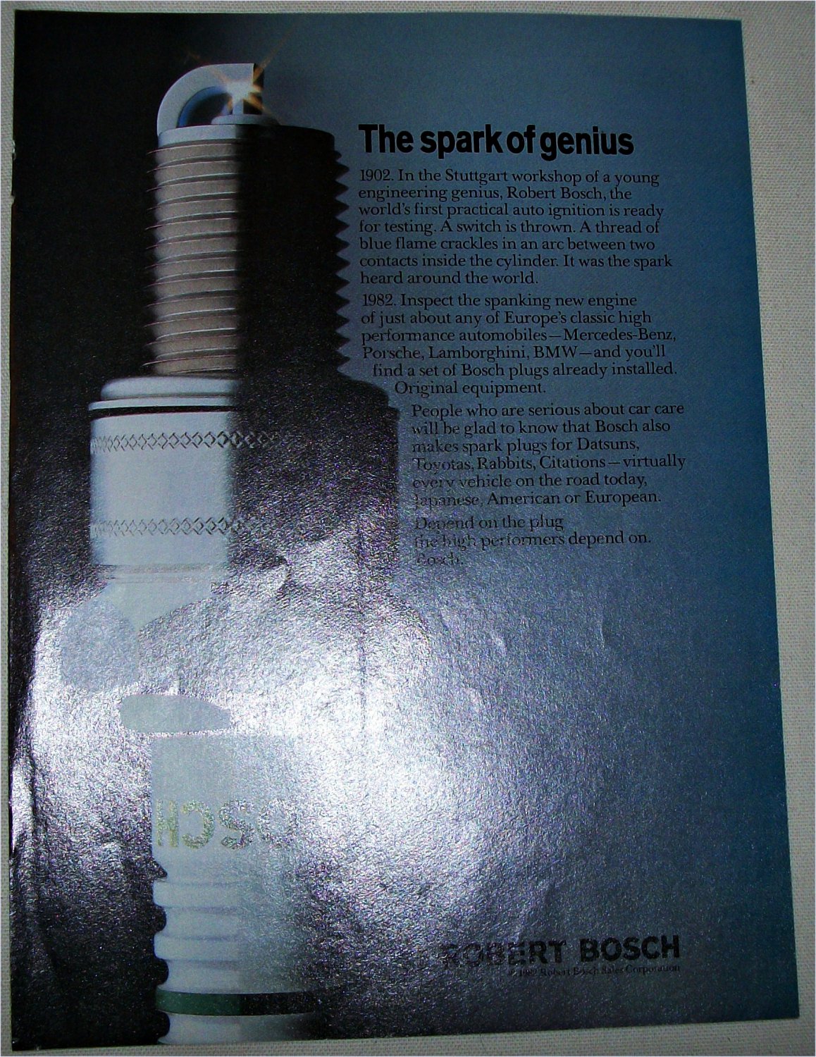 1982 Bosch Spark of Genius Spark Plugs ad