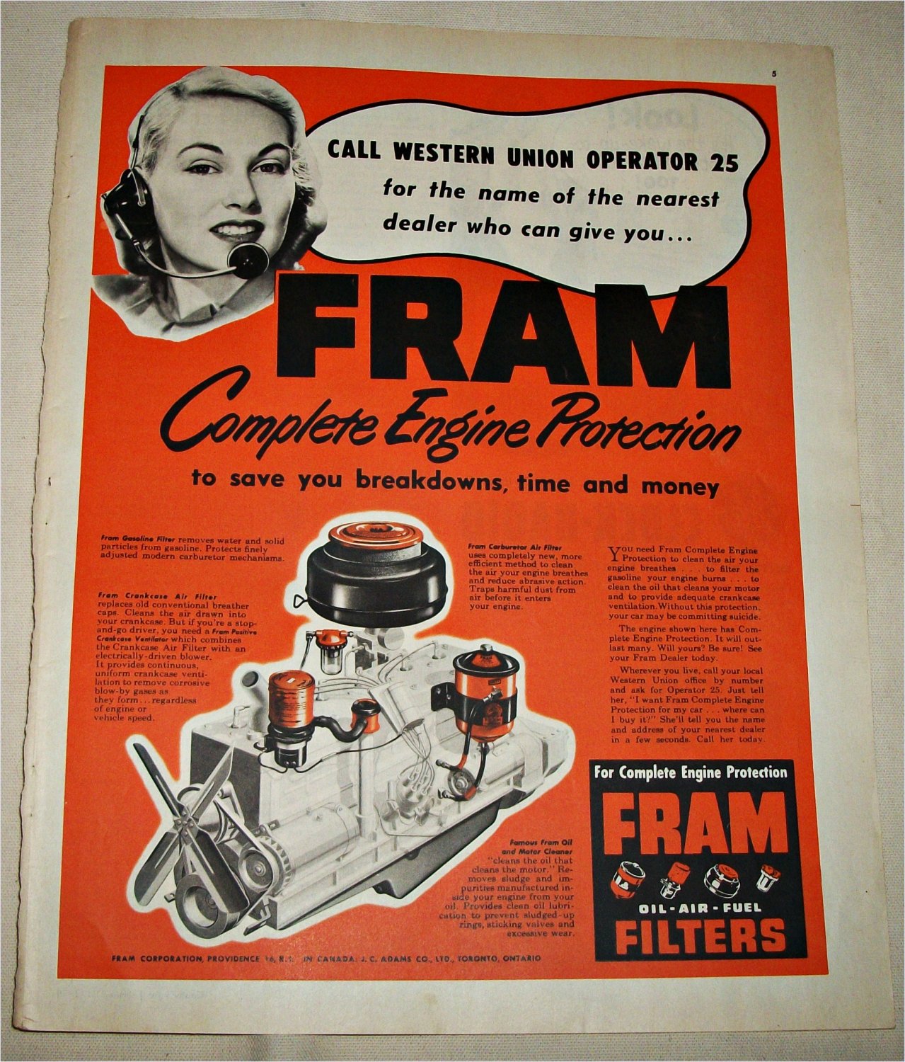 1950 Fram Filters ad