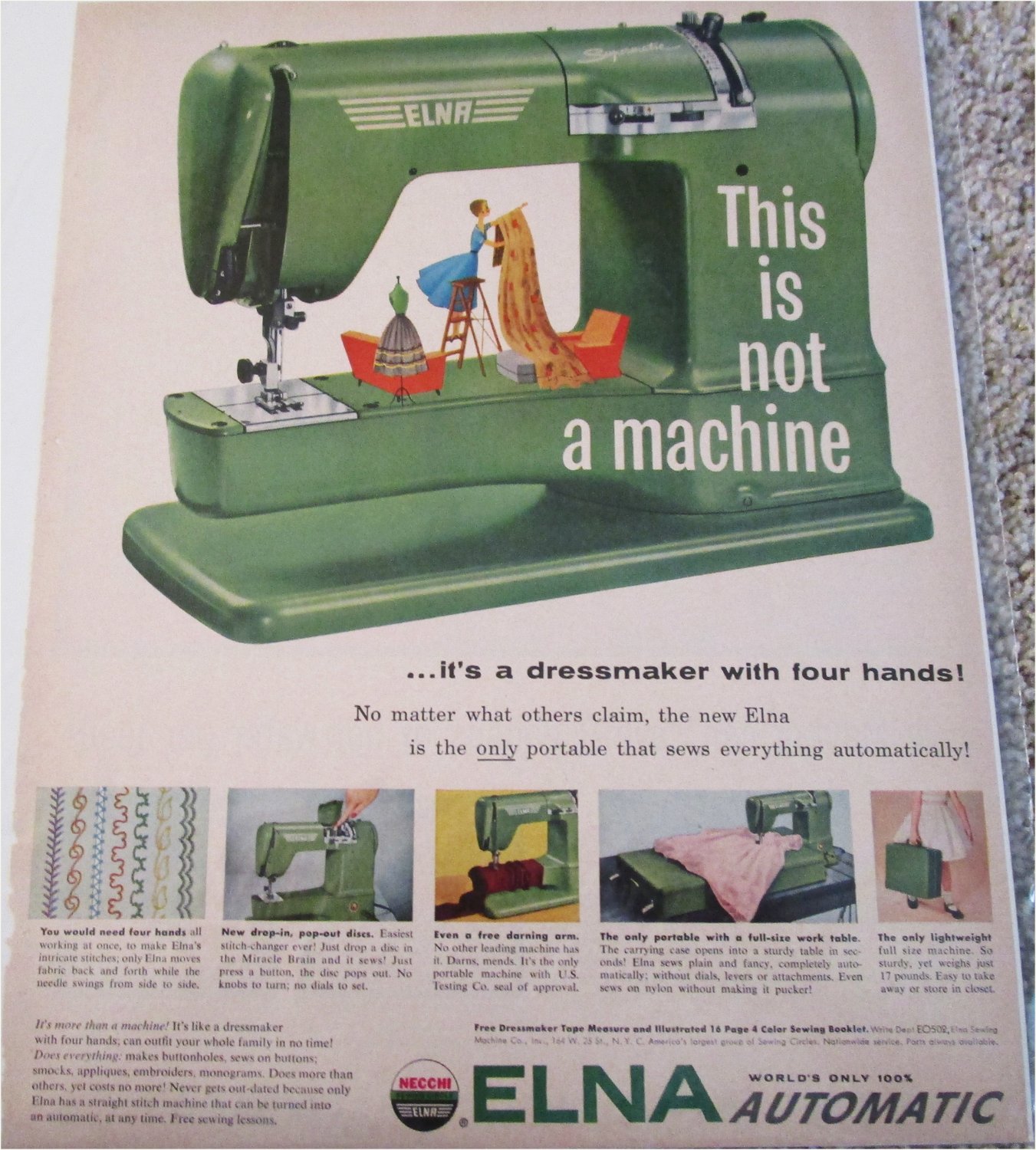 1956 Elna Automatic Sewing Machine ad