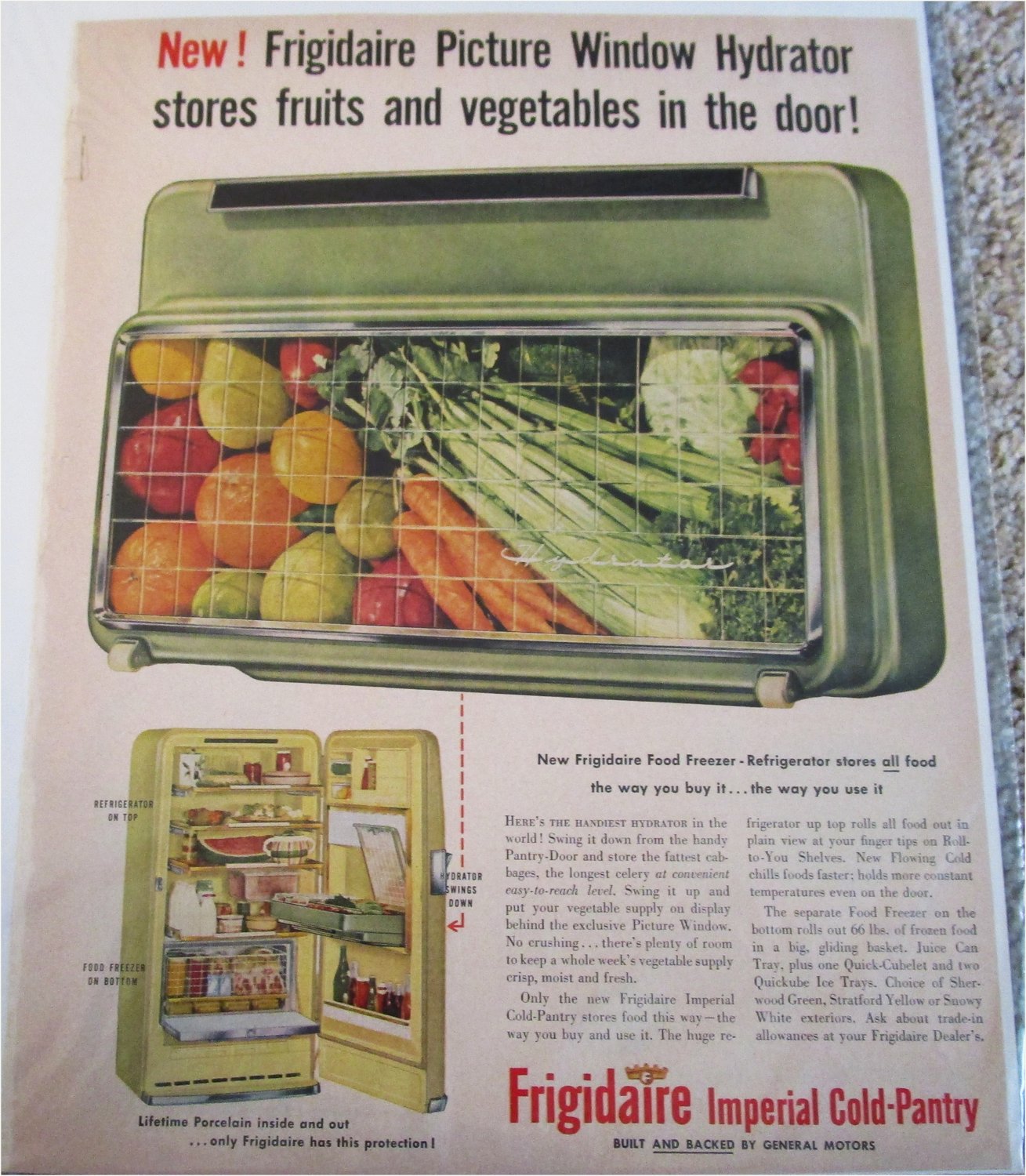 1955 Frigidaire Window Hydrator Food Freezers ad 1955 Frigidaire Window Hydrator Food Freezers ad