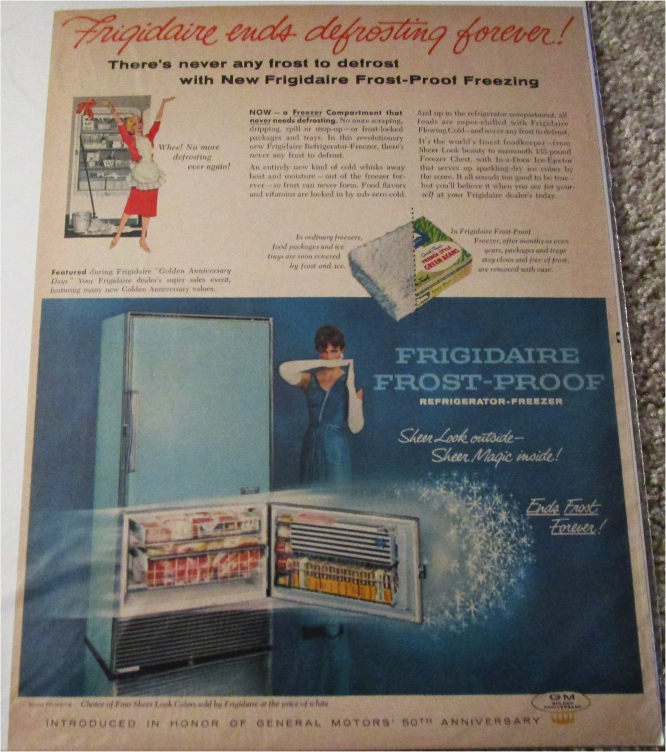 1957 Frigidaire Frost-Proof Refrigerator-Freezer ad