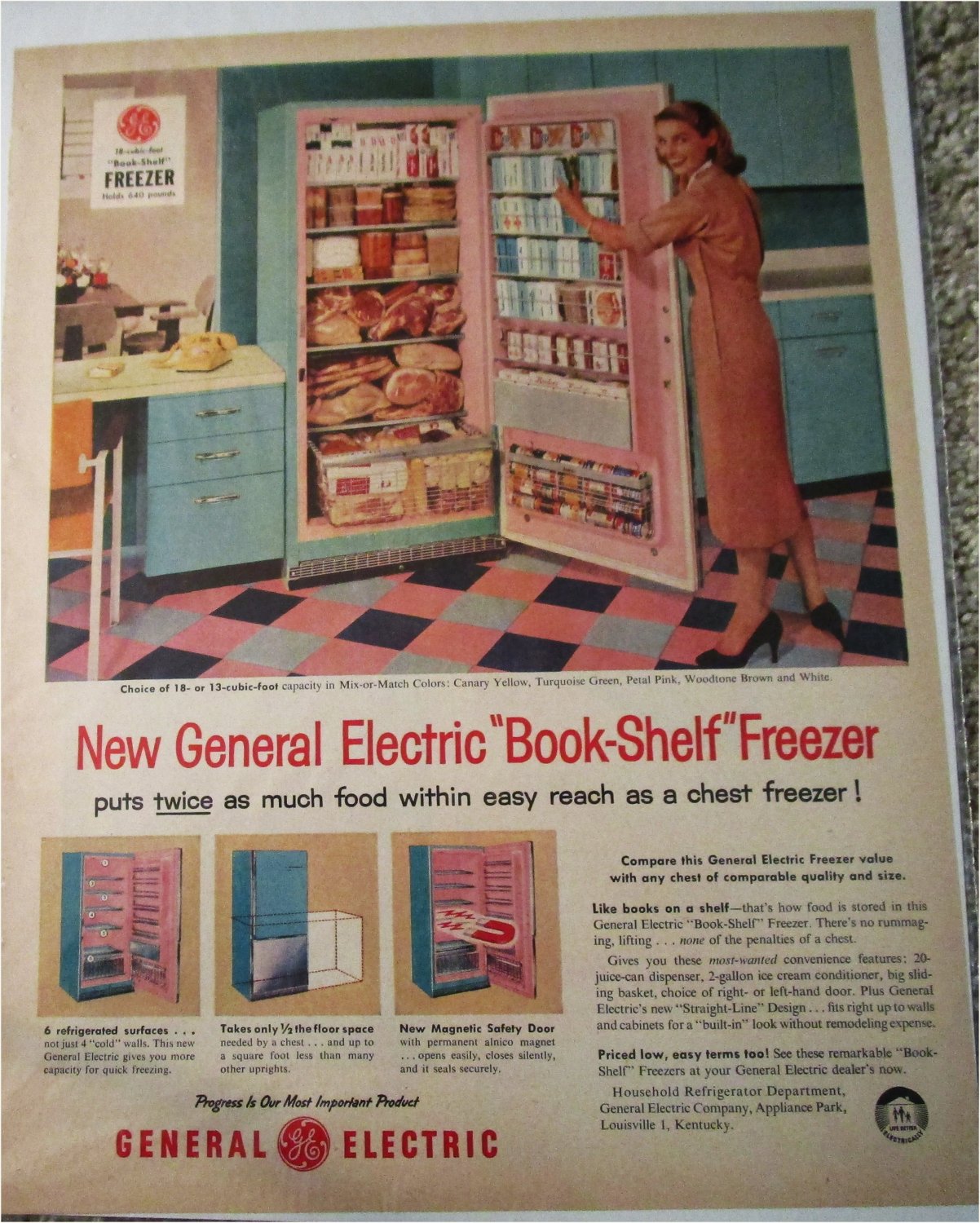 1957 GE Book Shelf Freezer ad #2