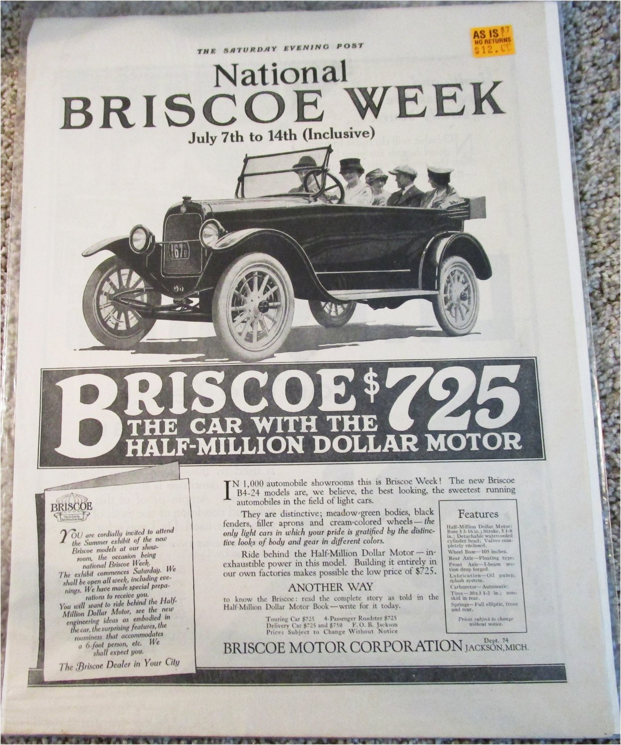 1917 Briscoe Touring car ad