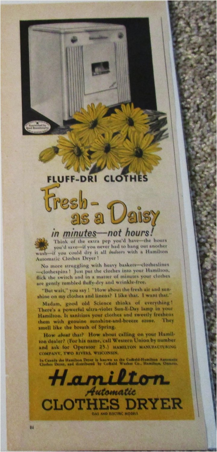 1949 Hamilton Automatic Clothes Dryer ad