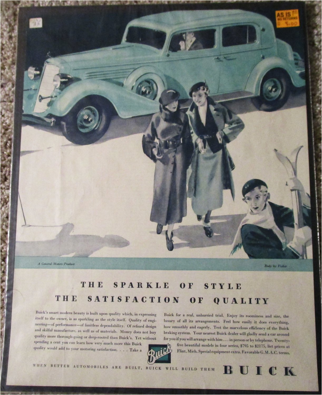 1935 Buick 4 dr sedan The Sparkle car ad