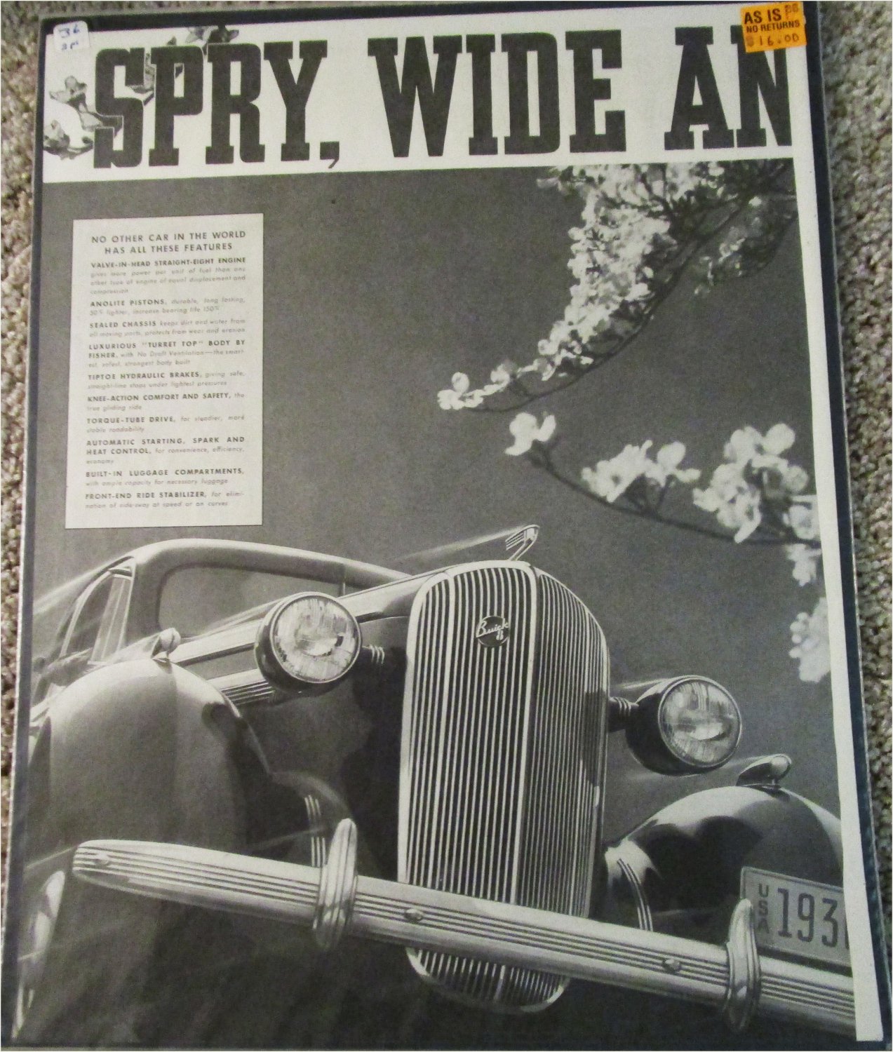 1936 Buick Special 4 dr sedan Spry car ad