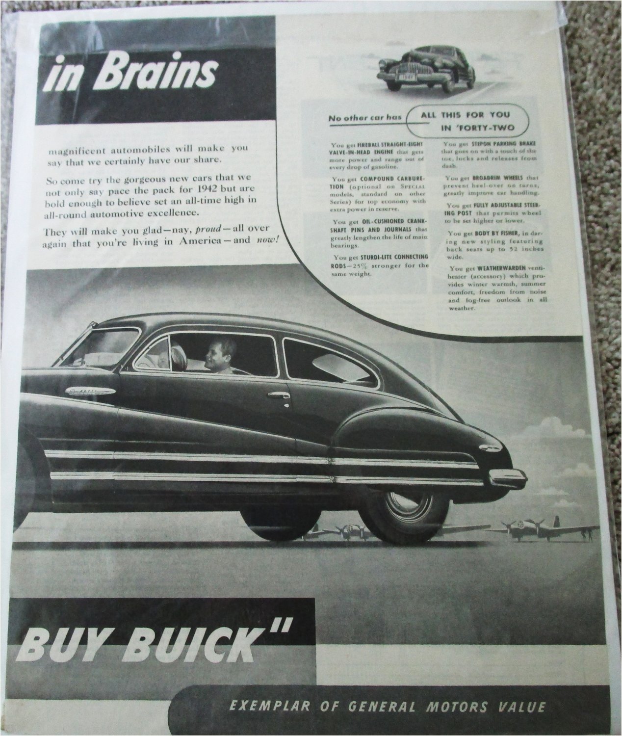 1942 Buick 2 dr Sedanet Bottleneck car ad