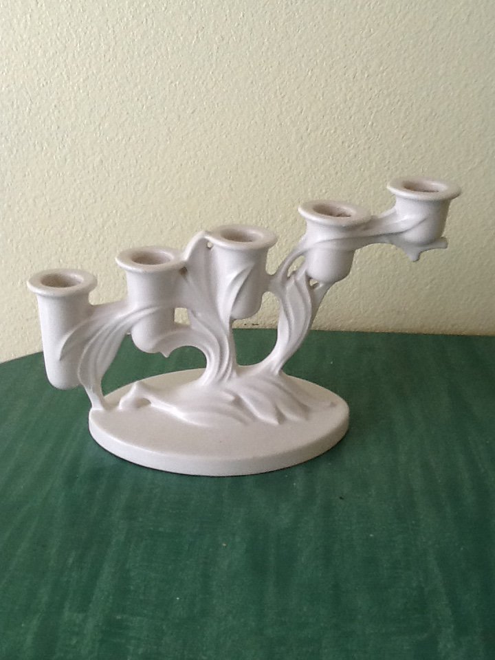 RARE 5 stick Roseville VELMOSS Candlestick 1116 Candle holder IVORY ...