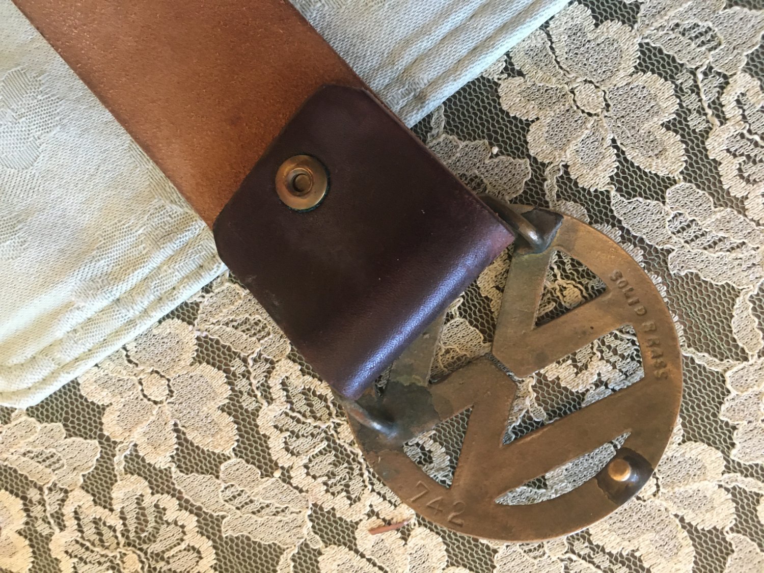 Vintage VW Volkswagen logo Belt Buckle W/ Belt - SOLID BRASS