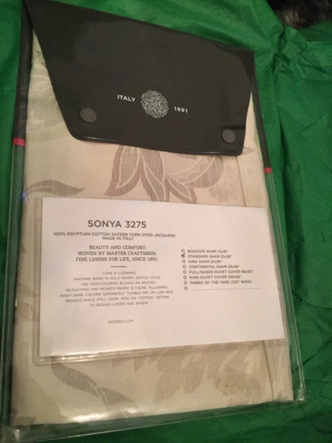 NEW SFERRA Sonya 3275 Cotton Dyed Jacquard Standard Pillow Sham - 21” x 26”