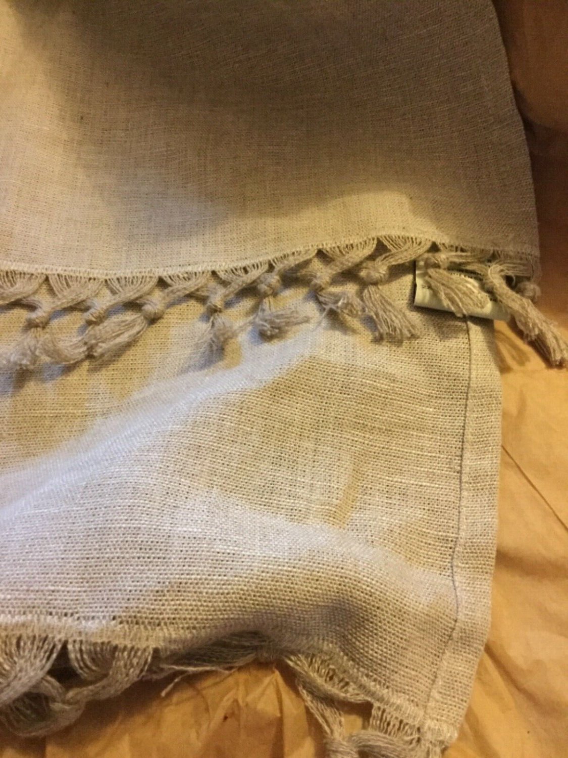 NEW Pottery Barn 100% Linen Knotted Fringe Table Runner - 22”W x 108”L