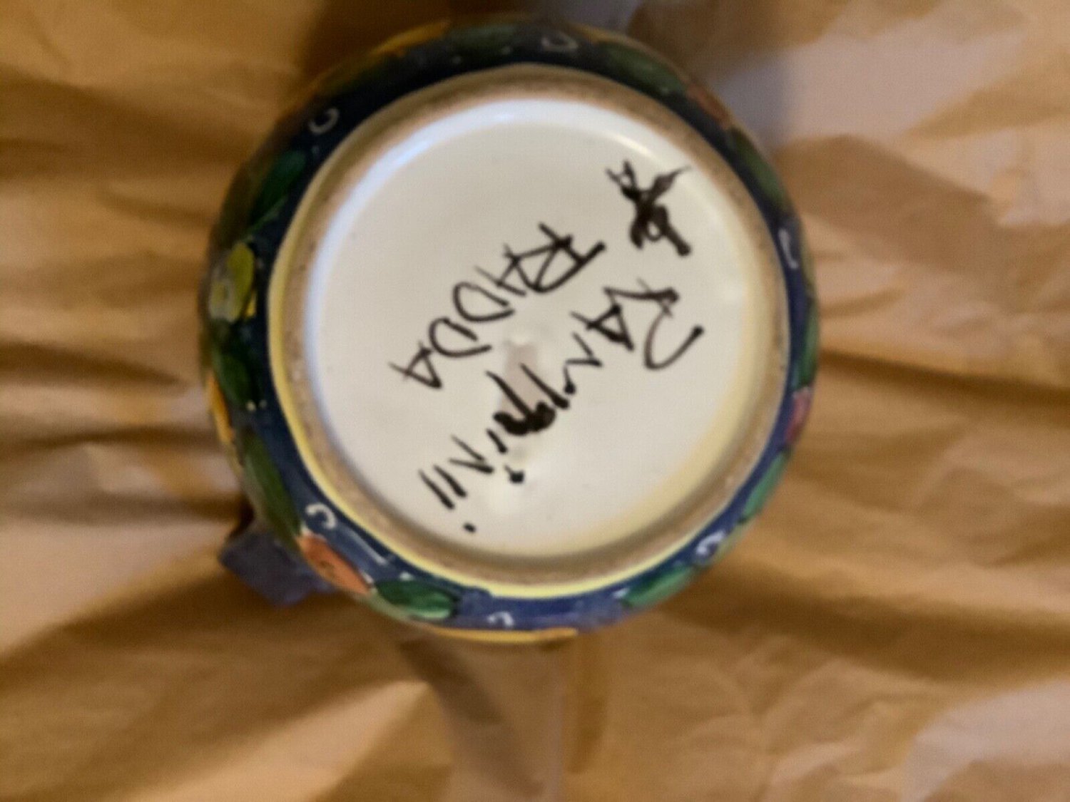 VINTAGE Rampini Radda Italy Signed Large Handpainted Ceramic Pitcher - 8”T