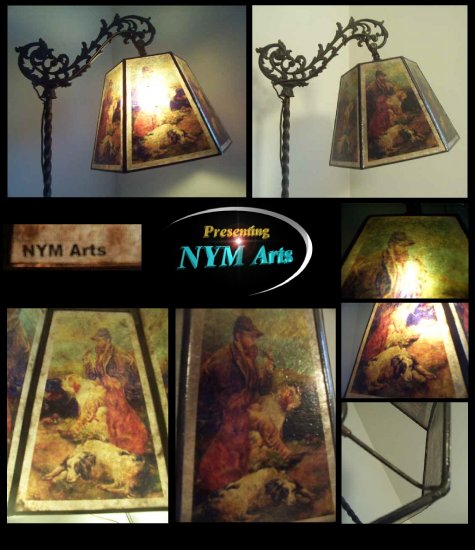 Hunt Scene UNO Hex Mica Shade for your Antique Vintage Bridge Floor ...