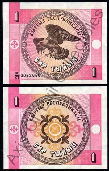 KYRGYZSTAN BANKNOTE 1 TYIYN CURRENCY PAPER MONEY P-1