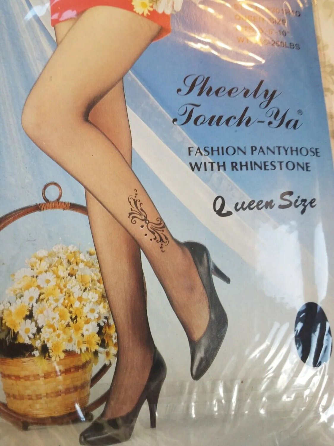 New Sheerly Touch Ya black with RHINESTONE Pantyhose,QUEEN SIZE 165-250 LBS