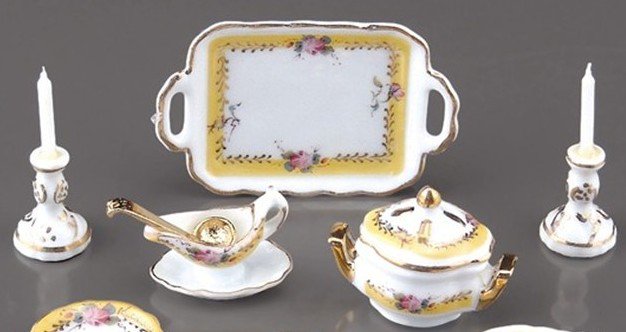 Dollhouse FRENCH ROSE DINNER SET Reutter Porcelain Miniature Dishes 1: ...
