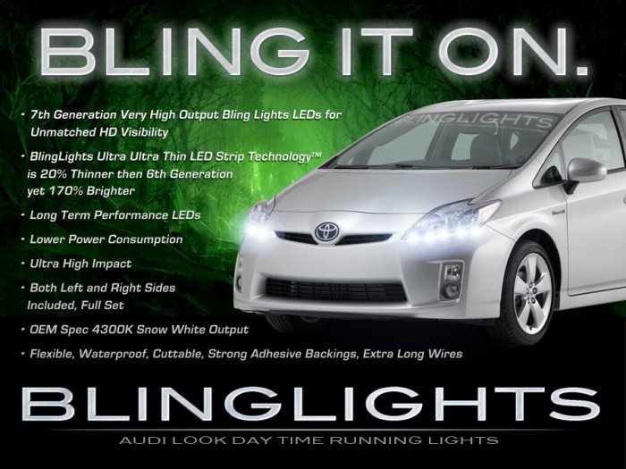 Bling Lights LED DRL Daytime Running Strips for Toyota Prius Head Lamps ...