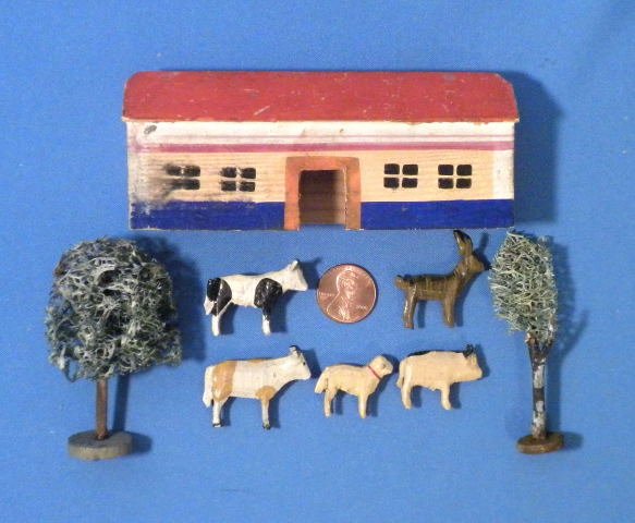 Antique German Erzgebirge Putz Handcrafted Wood Farm Barn Scene Animals ...