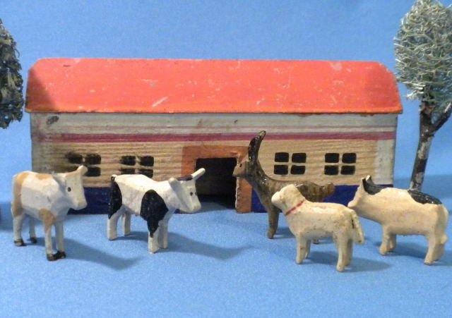 Antique German Erzgebirge Putz Handcrafted Wood Farm Barn Scene Animals ...
