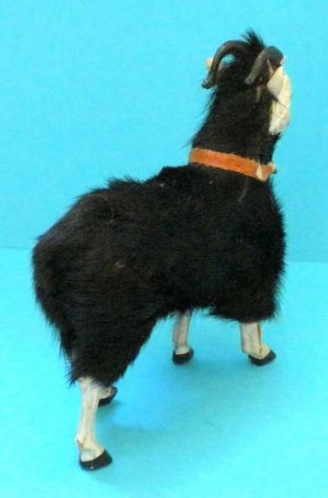 Antique Putz German Sheep Ram Real Black Fur Hide Horns Wood Stick Legs ...