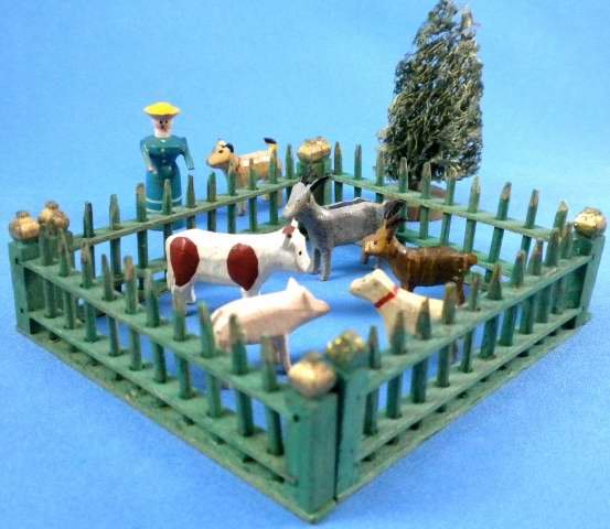 Antique German Erzgebirge Putz Miniature Carved Wood Farm Animal Scene ...