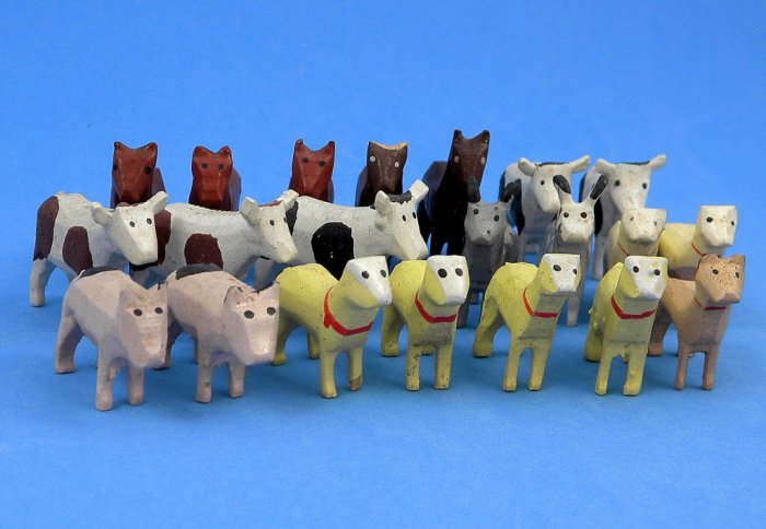 Vintage Putz German Erzgebirge 21 Miniature Carved Wood Farm Animals ...