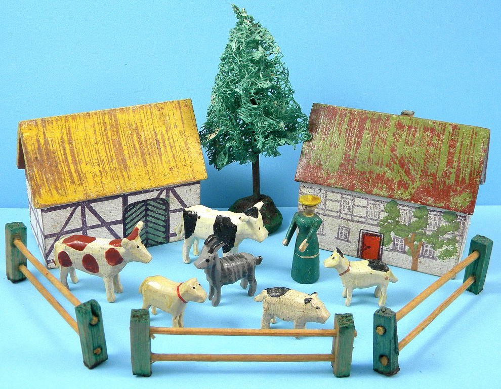 Vintage Antique Putz German Erzgebirge Miniature Wood Farm Animals Barn ...