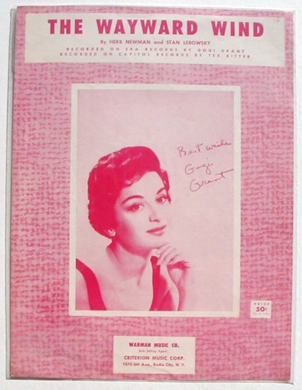 The Wayward Wind Vintage Sheet Music 1956 Gogi Grant