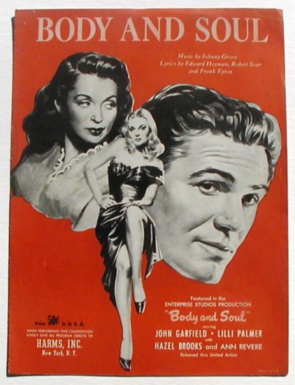 Body and Soul Vintage Sheet Music 1930 Pulp Cover Art John Garfield