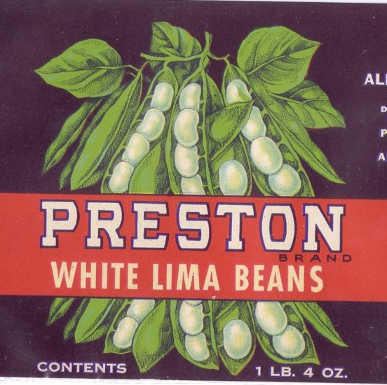 Preston Lima Beans Can Label Preston Aberdeen MD