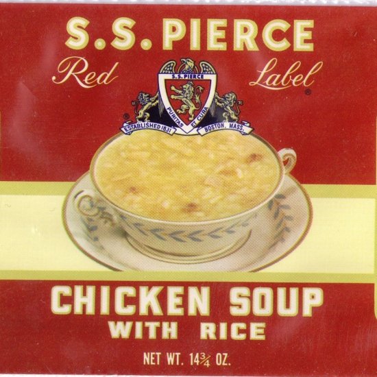 S.S. Pierce Chicken Soup with Rice Can Label Boston MA