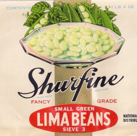 Shurfine Lima Beans Can Label 1936 Chicago IL Litho
