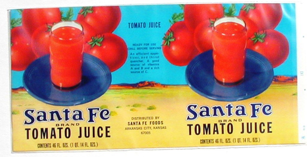 Vegetable Can Label Santa Fe Tomato Juice Arkansas City Kansas 13 3/4 X ...
