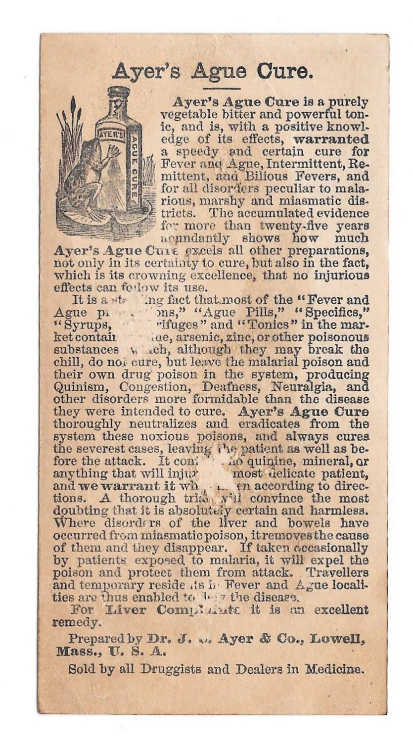 Victorian Trade Card Ayers Ague Cure Fever Malarial Disorders Swamp ...