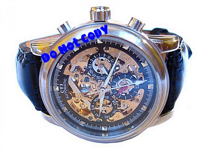 NEW Mens CTI 21 Jewels Swiss Automatic 18K Skeleton Leather Watch