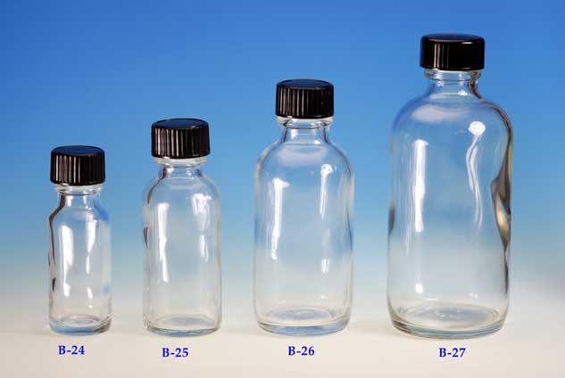 (12 ct) 4 oz (120 ml) Clear Boston Round Glass Bottles with Caps (Empty)
