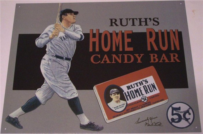 Babe Ruth Homerun Candy Bar Tin Metal Sign