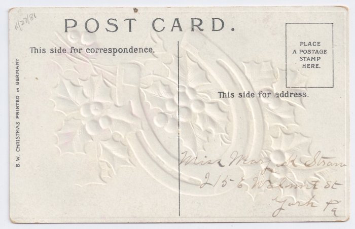 Horseshoe Holly Light Glitter Embossed Vintage Christmas Postcard